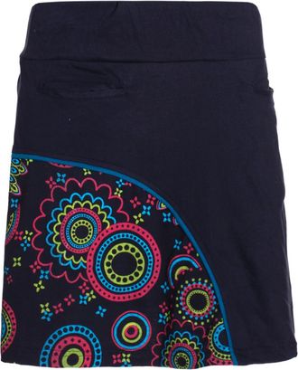vishes Alternative Bekleidung - Damen Mini-Rock Baumwolle Mandala-Muster elastischer Bund mit Taschen schwarz 40