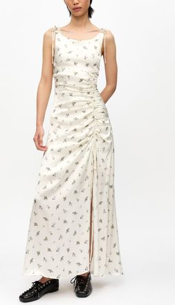 Ganni wei&szlig; Bedrucktes Satin-Kleid mit Raffung Viskose - Gr&ouml;&szlig;e 36