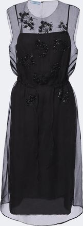 Prada Robe midi en soie &agrave; appliqu&eacute;s floraux
