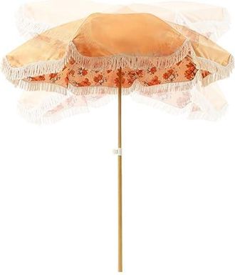 Generic Parasol de Terrasse Jaune Imprim&eacute; de 185 Cm, Parasol Portable Boh&egrave;me &Agrave; Franges, Bouton Dinclinaison, pour Plage, Pelouse, Jardin et Piscine