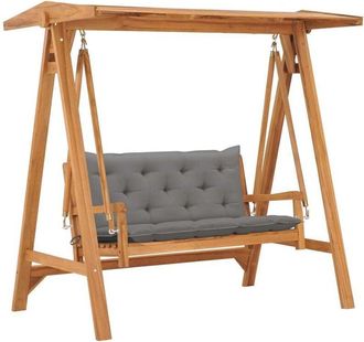 vidaXL Balancelle avec coussin gris 170 cm Bois de teck solide vidaXL