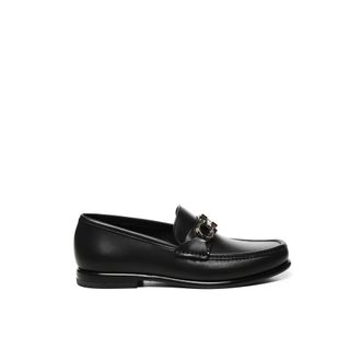 Ferragamo Schwarze Leder Flache Schuhe Mandel Zeh - - Shoes - Herren - Schwarzk - 40 1/2 EU