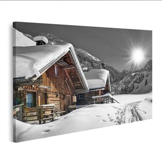 Islandburner Leinwandbild Winter Ski Chalet H&uuml;tte Schnee Berg Landschaft Tirol &Ouml;sterreich - Leinwand 80x40cm