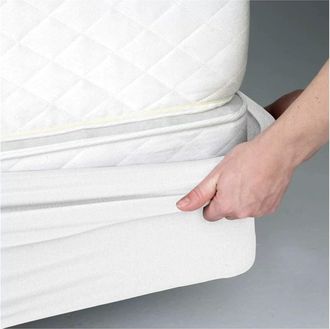 Yetonado Boxspring-Bezug um das Bettkasten, Matratzenschutz, 4 Seiten, elastisches Bettkasten-Set f&uuml;r Doppelbett, Doppelbett, Queen-Size-Bett, Wei&szlig;, Queen-Size