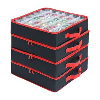 Relaxdays Weihnachtskugel Aufbewahrungsbox, 4er Set, je 16 Kugeln, HxBxT: 9 x 33 x 33 cm, Polyester, Pappe, schwarz/rot