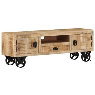 vidaXL vidaXL Meuble TV avec roues 110x30x37 cm Bois de manguier brut