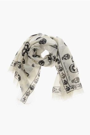 Alexander McQueen Silk Blend SKULL Foulard with Fringed Hems size Unica