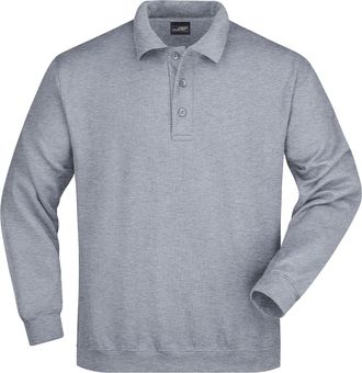 James & Nicholson Polo Sweatshirt - Klassischer Sweat mit gestricktem Polokragen | Farbe: Grey-Heather | Gr&ouml;sse: M