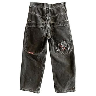 ORANDESIGNE Homme Jeans Baggy Unisexe Pantalon Y2K Streetwear N Noir XL