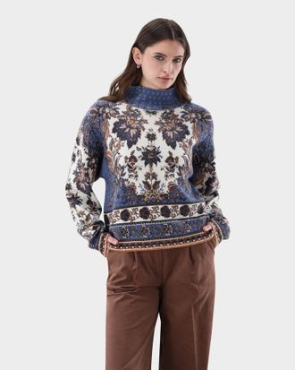 van Laack Stehkragenpullover mit Boho-Print