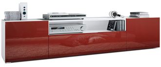 Vladon Lowboard Mogan, TV-Kommode mit 2 T&uuml;ren, 1 Klappe und 1 offenes Fach, Wei&szlig; matt/Bordeaux Hochglanz (181 x 39 x 35 cm)