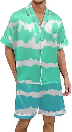 Generic Pyjama Homme Court Ensemble en Soie T-Shirt et Pantalon de Confortable Solide Manches Longues Long Deux pièces Vêtement Maison