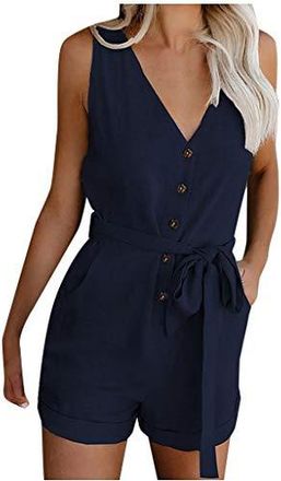 Generic Combinaison Femme, Combinaisons et Combishorts sans Manches pour Salopettes Femmes Ete Jumpsuit Ample Taille Haute Combinaison à Jambes Larges avec Po