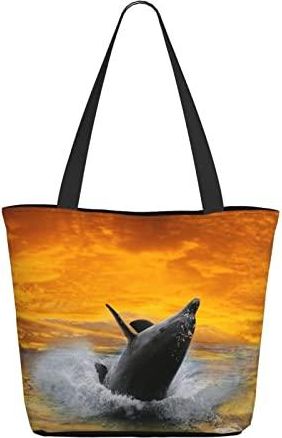 AOOEDM Sac &agrave; provisions pour femme Dauphin sautant 33 x 28 x 19 cm. Le cadeau parfait pour la Saint-Valentin. Cest de la Saint-Valentin pour maman, fille, &eacute;p