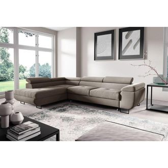Fun M&ouml;bel Ecksofa mit Schlaffunktion DECLAN Stoff Poso Beige Ottomane Links