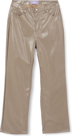 Jack & Jones Damen JXKENYA HW Straight Faux Leat Pants NOOS Hose, Brindle/Detail:Shiny-Long, XL