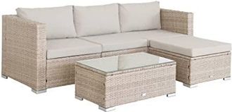 Alice's Garden Salon de Jardin en r&eacute;sine pour 4 Personnes - Torino - r&eacute;sine Naturelle et Coussins Beiges