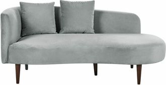Beliani Chaiselongue Linksseitig Taupe Samtstoff Holzfüße Dunkelbraune Beine Kissen Inklusive Glamourös Wohzimmer