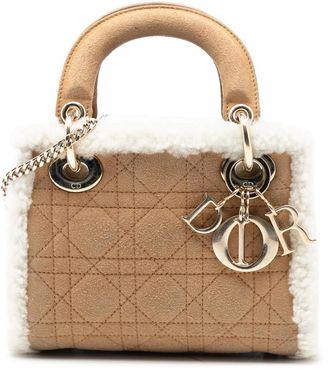 Dior Hobo Bags - Mini Suede Cannage with Shearling Trim Lady Dior - Gr. unisize - in Braun - f&uuml;r Damen