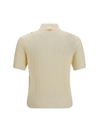 Versace Mens Jacquard Cotton Knit Polo White Shirts T-shirts And Polos