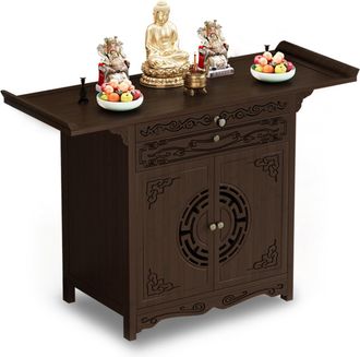 Generic Startseite, Meditationsaltar mit Schublade, Kleiner Altartisch aus Holz mit Stauraum, buddhistischer Altarschrank f&uuml;r spirituelle Meditation