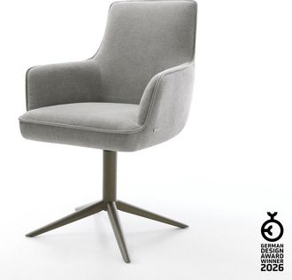 DELIFE Drehstuhl Heira-Flex mit Armlehnen Strukturstoff Soft Grau Fu&szlig;kreuz Effektfinish Titan 360&deg; drehbar Wippfunktion Taschenfederkern, Esszimmerst&uuml;hle