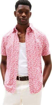 Tommy Hilfiger Herren Hemd Linen Blend Print Kurzarm, Mehrfarbig (Vintage Rosy/Allover), XXL