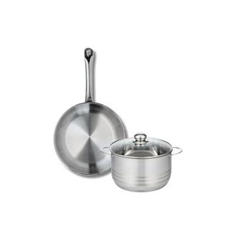 Fackelmann ELO 9869350 Batterie de cuisine 2 pièces, Ensemble de 1 Poêle de cuisson 28 cm et 1 faitout 20 cm Elo Profi Brillant, inox, induction