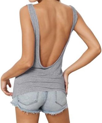 Generic T-Shirt &agrave; Manches Courtes Gilet Dos Nu Sexy et &eacute;lastique pour Femme avec d&eacute;collet&eacute; en V Profond