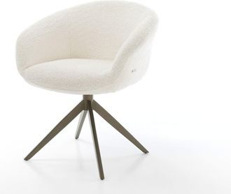 DELIFE Drehstuhl Vinka-Flex mit Armlehnen Bouclé Weiß Kreuzgestell breit Effektfinish Titan 360° drehbar Wippfunktion Taschenfederkern, Esszimmerstühle