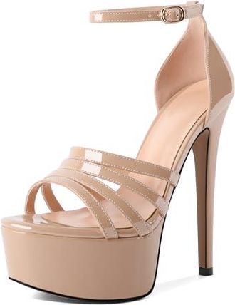 EDEFS Chaussures de Mariage et de Bureau pour Femmes Sandales &agrave; Plateforme El&eacute;gantes &agrave; Bout Ouvert Talon Aiguille de 6 Pouces Sangle de Cheville Ajustable B