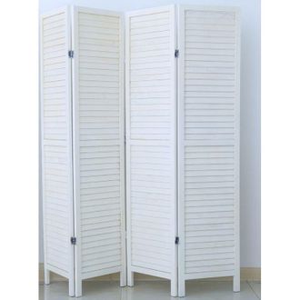 PEGANE Pegane - Paravent persienne de 4 pans en bois, coloris blanc lasur&eacute; - Dim : H170 x L160cm