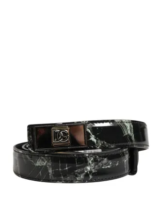 Dolce & Gabbana Men Black Marble Leather Dg Logo Buckle Belt Calf
