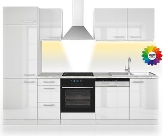 Vicco Küchenzeile Optima, Weiß, 270 cm ohne Arbeitsplatte mit LED-Leisten