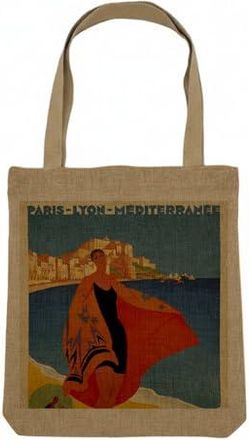 Fabulous Sac Shopping Tote Bag Aspect Lin - Calvi Corse Affiche Poster Vintage Voyage Art Deco 30s - Sac de Courses Toile Epaisse 360g Beige Naturel Cabas Port