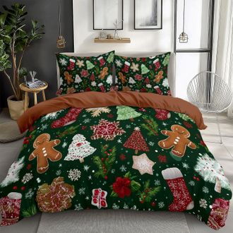 Generic Bedding Bettw&auml;sche 240 x 220 cm Set - Br&auml;unen, Bettbezug Weihnachten Weihnachtsbaum Schneeflocken Muster Leicht atmungsaktiv und farbecht Bettbezug mi