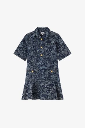 Ganni marineblau Kleid aus Denim Tapestry Bio-Baumwolle - Gr&ouml;&szlig;e 34