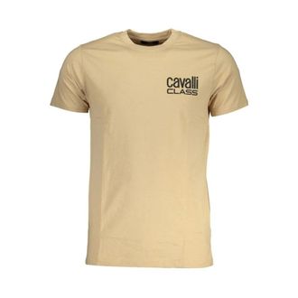 Cavalli Homme, Tops, Beige, Taille: 2XL Beige Crew Neck Print T-Shirt