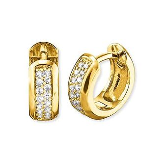 Engelsrufer Anna Boucles doreilles créoles pour femme en argent sterling plaqué or serties de 38 pierres de zircone - Fermeture à clip - Sans nickel - 13 mm, Ø 13