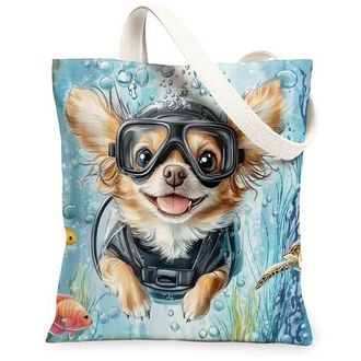 Generic Pop Art Catahoula Sac fourre-tout en toile r&eacute;utilisable pour faire du shopping 33 x 38,1 cm, motif chiot nautique marin pour femme, animal de compagni