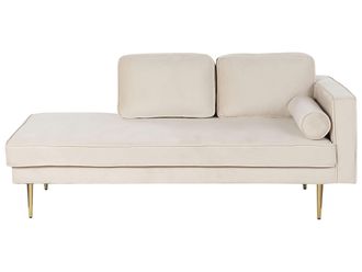 Beliani Chaiselongue Samt beige rechts goldenes Gestell mit Nackenrolle modern Miramas