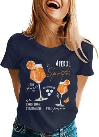 Generic Costume Aperol pour femme - T-shirt en coton Aperol Spritz - T-shirt &agrave; manches courtes - Col rond - T-shirt d&eacute;t&eacute; amusant - Pour cocktail, f&ecirc;te, &eacute;v&eacute;nem