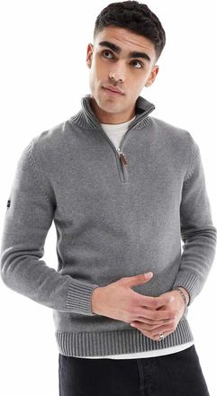 Superdry Cotton Classics - Pull en maille à demi-fermeture éclair - Gris chiné