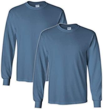 Gildan Lot de 2 t-Shirts &agrave; Manches Longues en Coton pour Homme, Bleu Indigo (Lot de 2), S