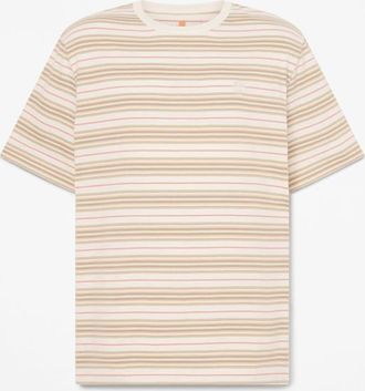 Timberland All Gender T-Shirt mit Streifen in Wei&szlig;/Rosa, Pink, Gr&ouml;&szlig;e