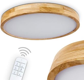 HOFSTEIN LED Deckenleuchte Bagaha, dimmbare Deckenlampe aus Metall in Wei&szlig;/Holzoptik, &Oslash; 60 cm, 1-flammig, 24 Watt, 170-1350 Lumen, Lichtfarbe 3000-6000 Kelvin,