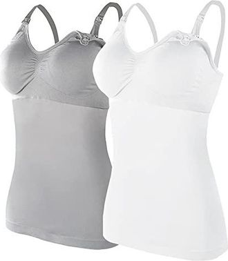Generic Lot de 2 soutiens-gorge pour femme - D&eacute;bardeurs dinfirmi&egrave;re int&eacute;gr&eacute;s - Camisole de maternit&eacute; - Avec 4 coussinets, gris, S