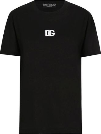 Dolce & Gabbana Femme, Tops, Noir, Taille: 34 FR T-shirt en jersey avec broderie logo DG
