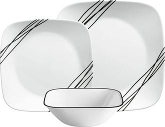 Corelle Corelle 1146920 Geschirr-Set (12-teilig, einfache Skizze) - Abendessen für 4 Personen beinhaltet: Speiseteller, Beilagen und Schüsseln, 3 x langlebige