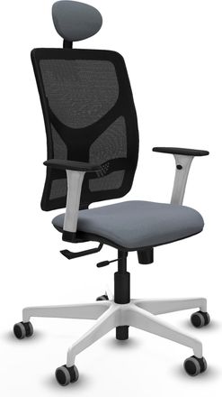 Piqueras y Crespo Grauer B&uuml;rostuhl mit wei&szlig;en und schwarzen Armlehnen, h&ouml;henverstellbarer Lendenwirbelst&uuml;tze und festem Kopfteil, ausgestattet mit Syncro/Traslack. Schw